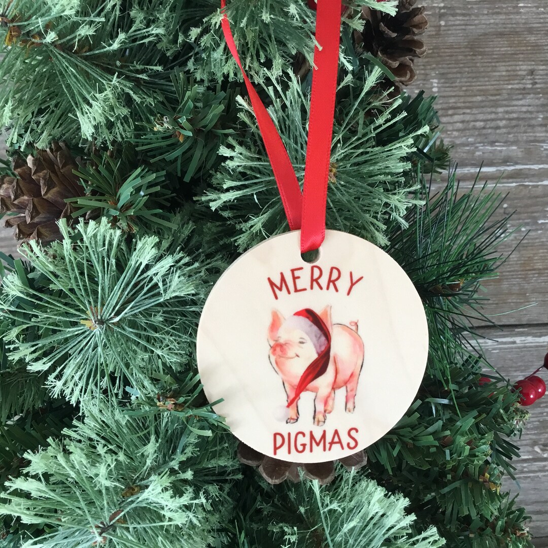 Pig Christmas Ornament, Merry Pigmas, Wood Christmas Ornament - Etsy