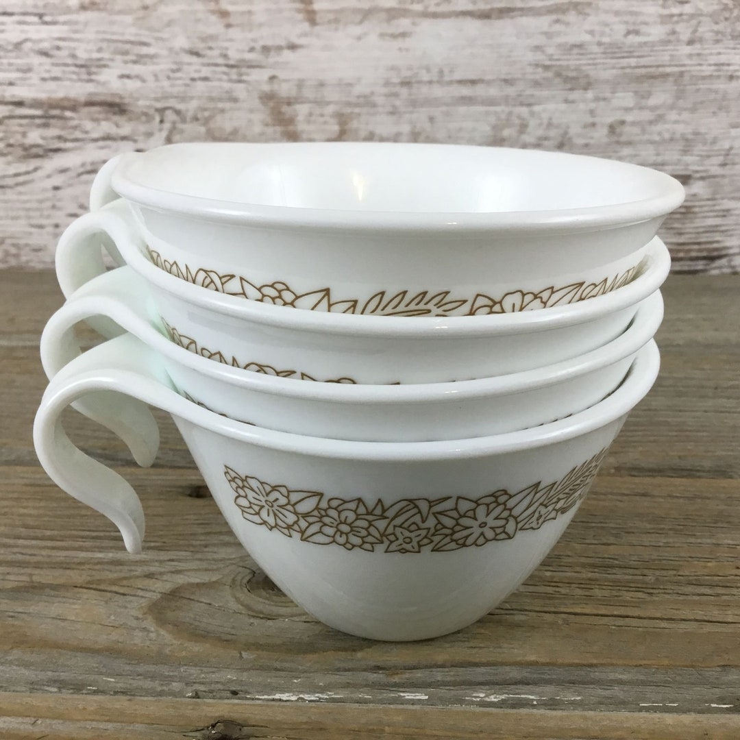 Corelle Woodland Brown Cups – Set of 4 Hook Handle Coffee Tea Mugs ...