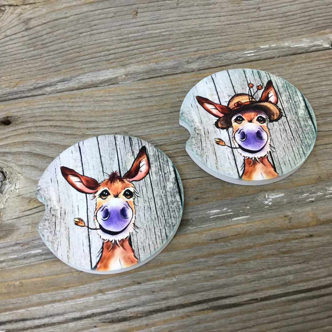 Watercolor Donkey Car Coasters, Set of 2 Car Coasters - Etsy