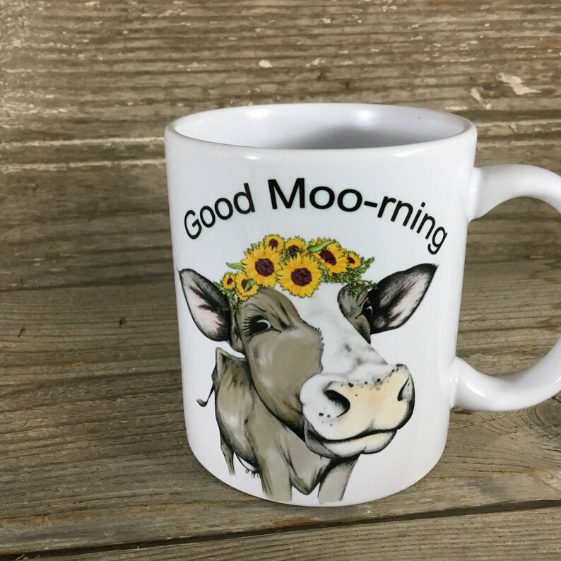 Good Moo-rning Cow Coffee Mug Sunflower Cow Floral Cow Cow | Etsy