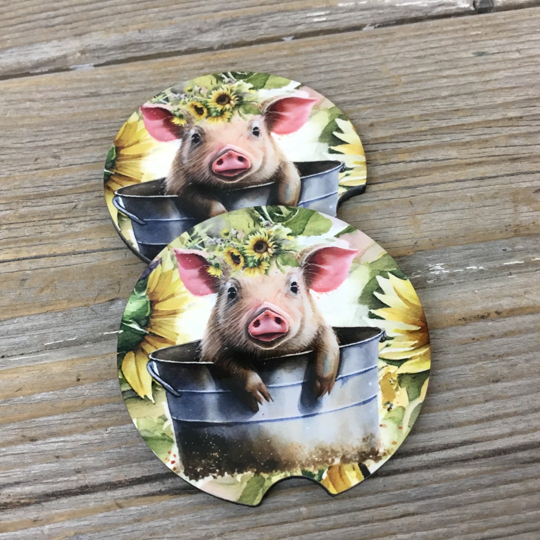 Pig Babies in Buckets Car Coasters, Set of 2 Car Coasters - Etsy