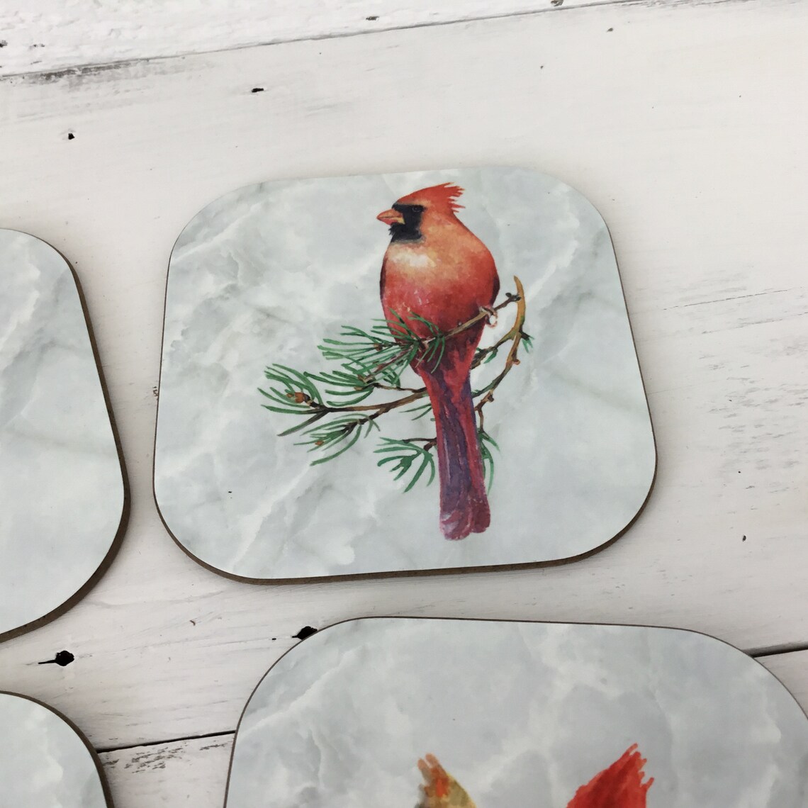 Cardinal Coasters Set of 4 Hardboard Coasters Male Cardinal - Etsy