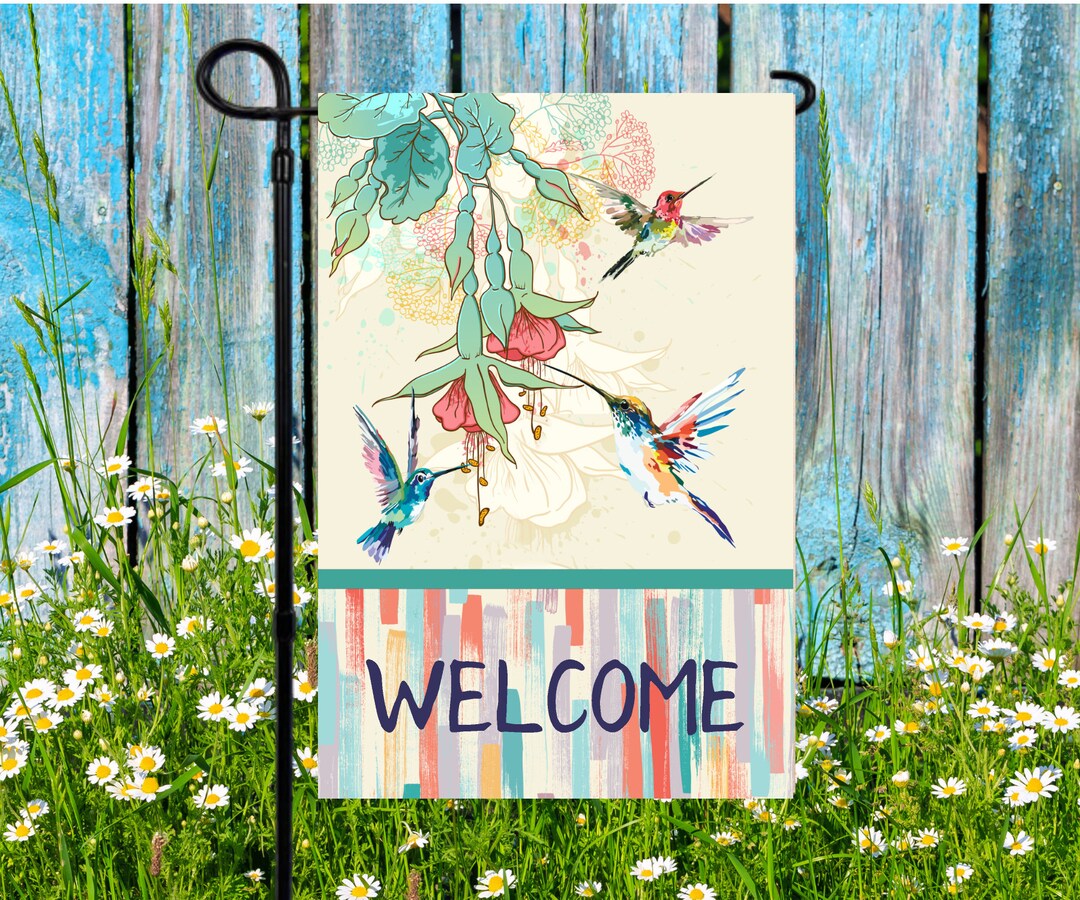 Welcome Floral Hummingbirds Garden Flag - Etsy