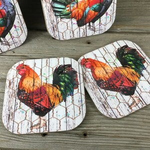 Rustic Rooster Coasters, Set of 4 Coasters, Hardboard Coasters, Chicken ...