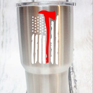 Firefighter Axe Decal, Tattered Flag Car Decal, Firefighter Window ...