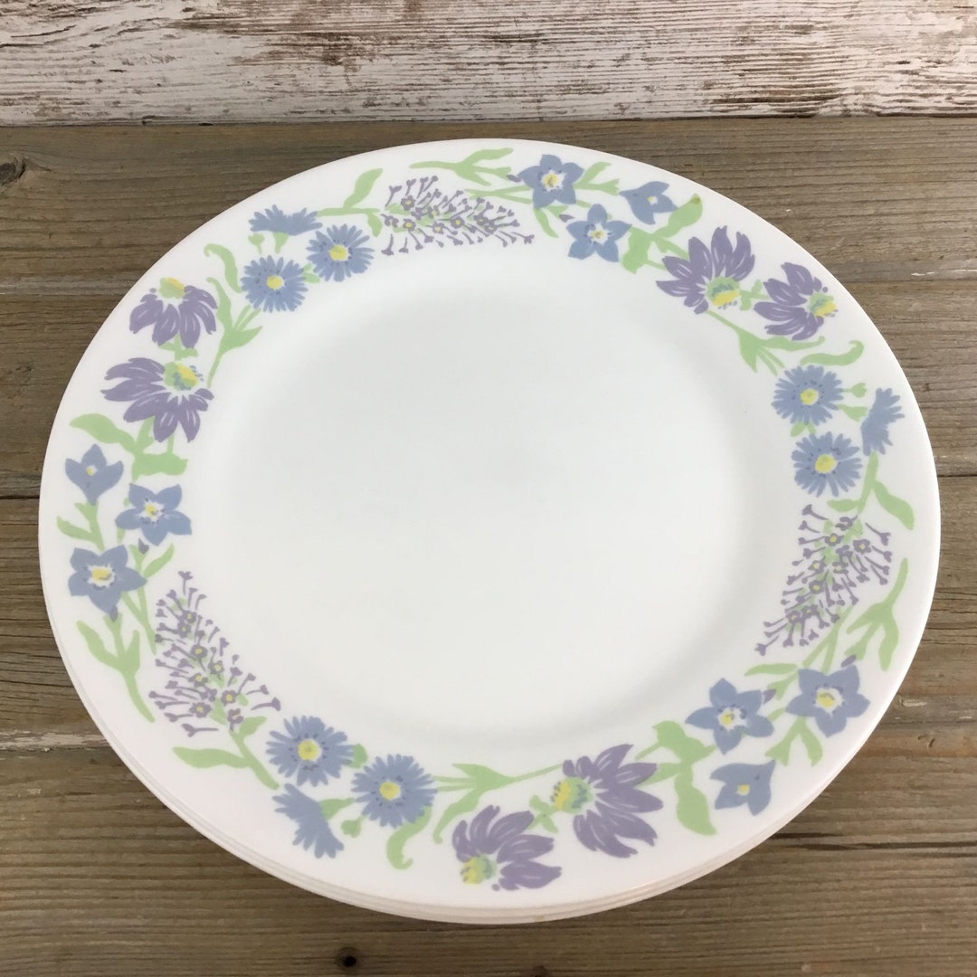 Set of 4 Corelle Starflowers Dinner Plate 10 3/4" Purple Blue Flowers ...