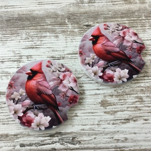 Male Cardinal With Flowers Car Coasters - Set of 2 - Etsy