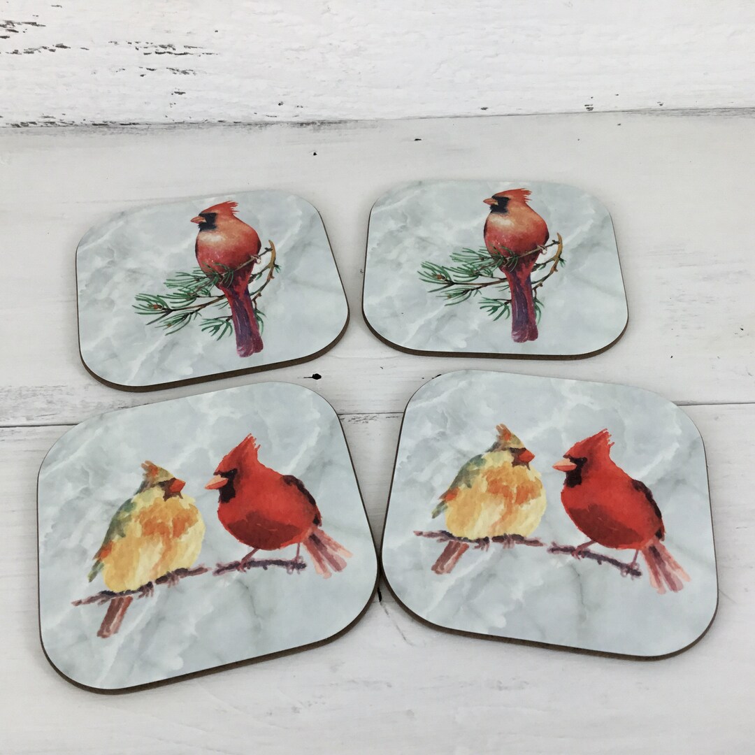 Cardinal Coasters Set of 4, Hardboard Coasters, Male Cardinal - Etsy