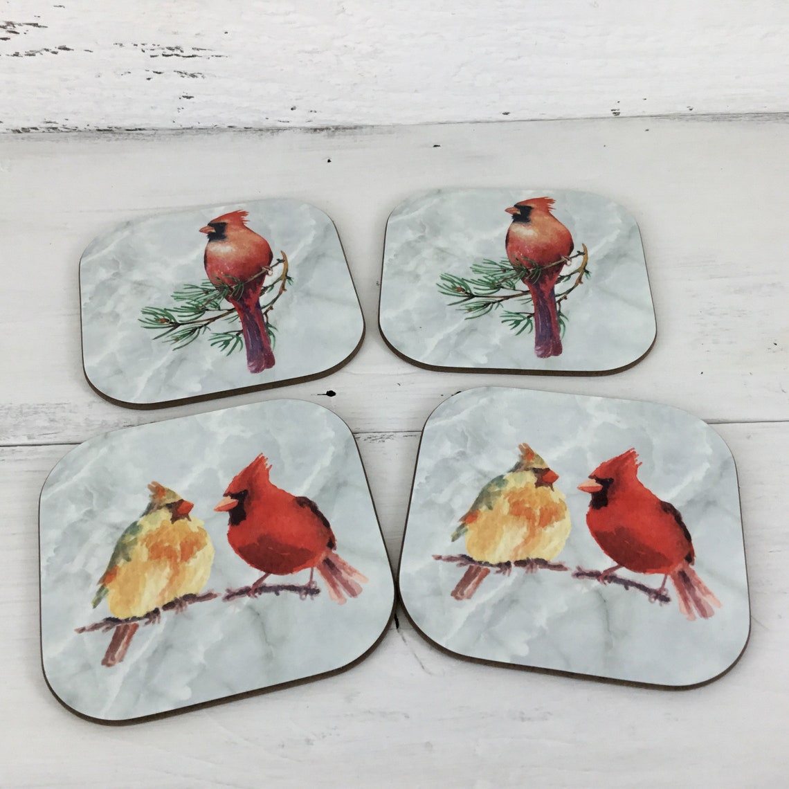 Cardinal Coasters Set of 4 Hardboard Coasters Male Cardinal - Etsy