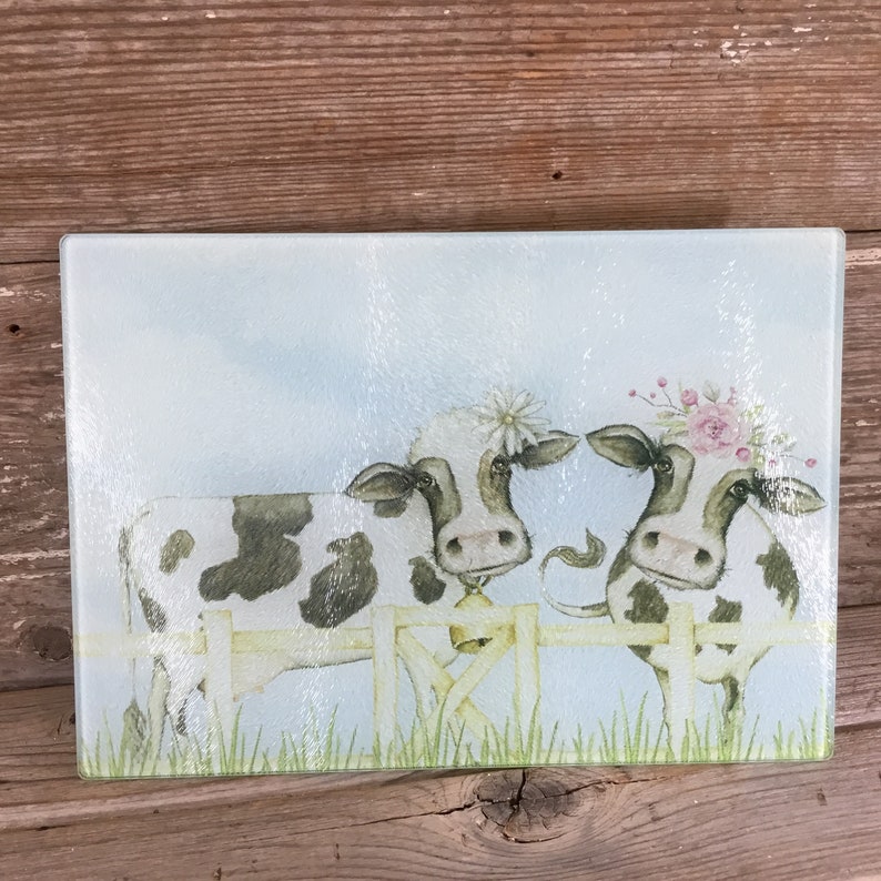 Holstein Cow Friends Glass Cutting Board Kitchen Decor | Etsy