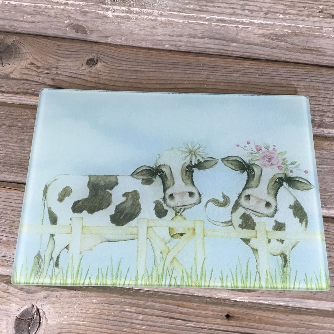 Holstein Cow Friends Glass Cutting Board: Farmhouse Kitchen Decor - Etsy