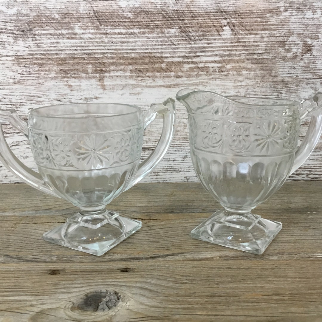 Vintage Indiana Clear Glass Daisy Pattern Footed Cream and Sugar - Etsy