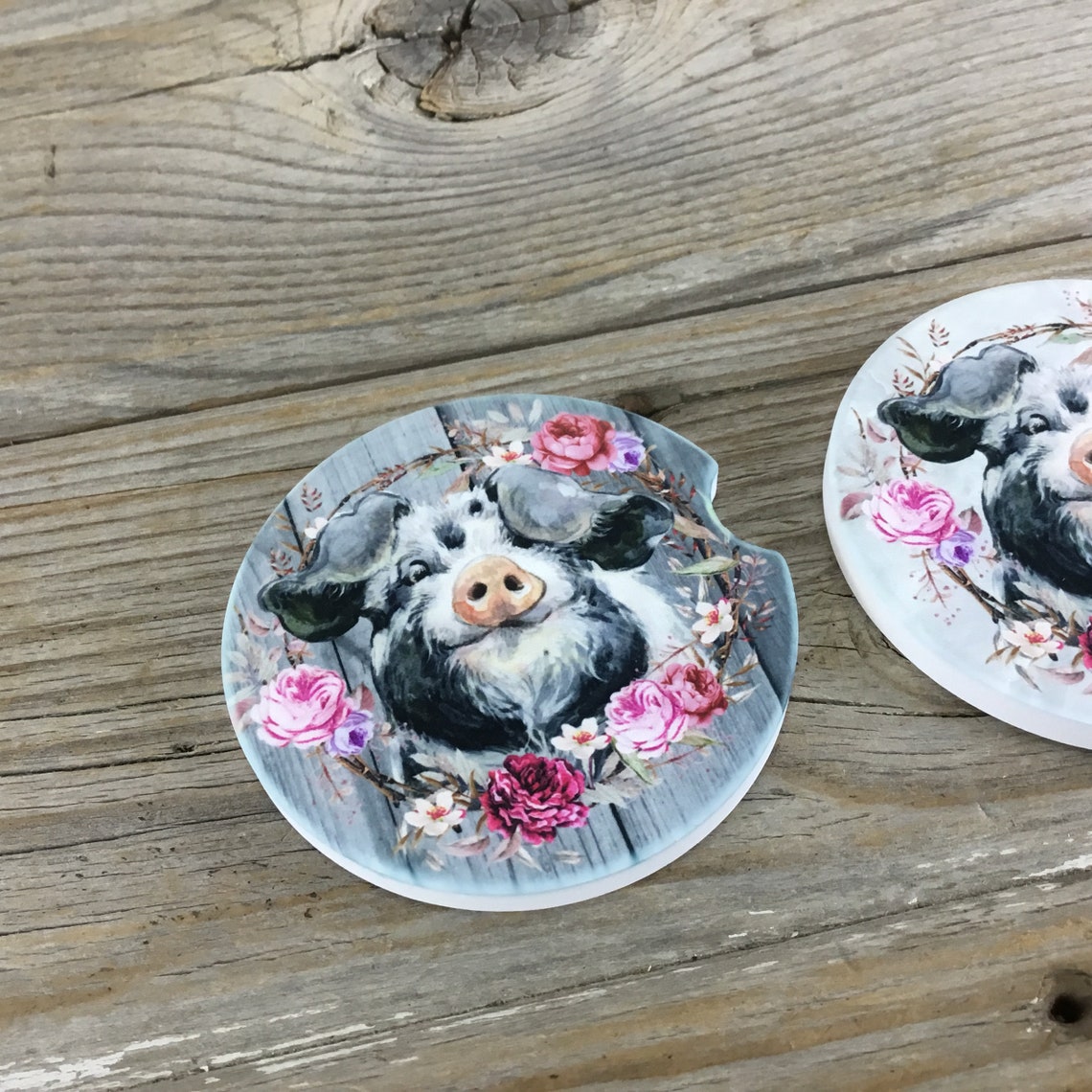 Pig Car Coasters Set of 2 Car Coasters Floral Pig Car Decor - Etsy