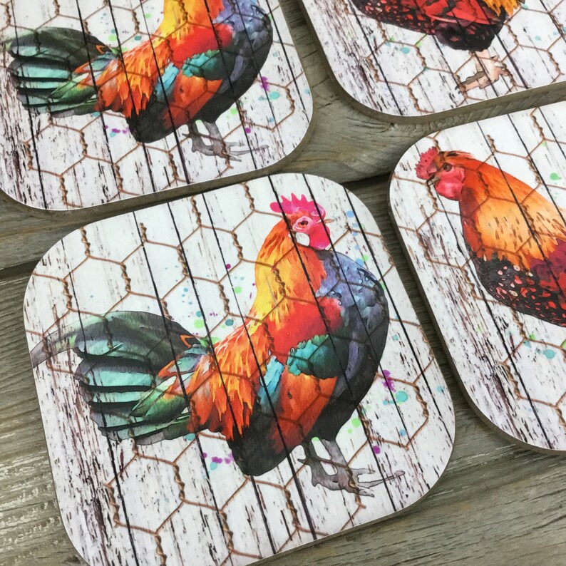 Rustic Rooster Coasters Set of 4 Coasters Hardboard | Etsy