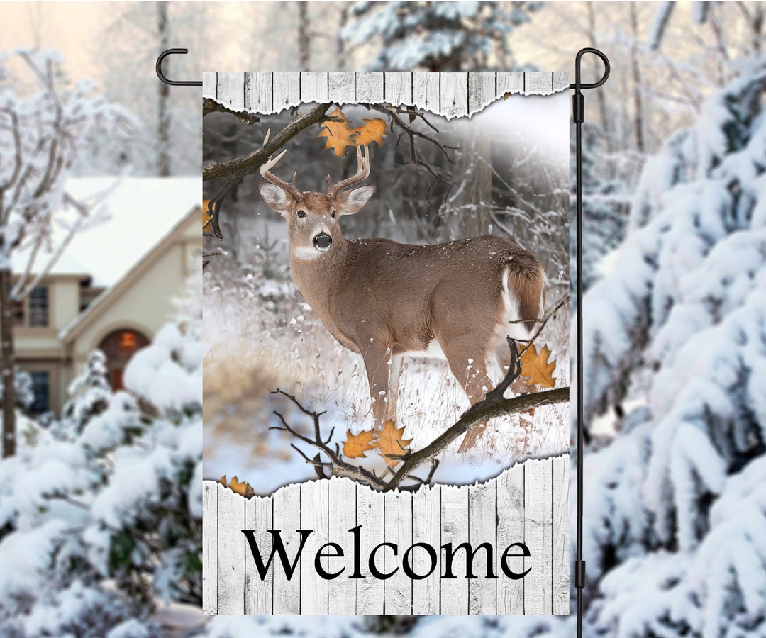 Welcome Buck Deer Winter Garden Flag - Etsy