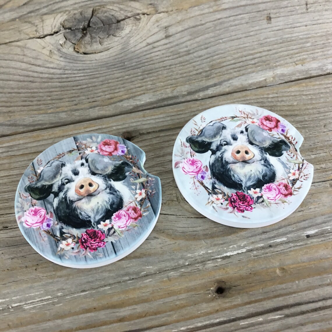 Pig Car Coasters Set of 2 Car Coasters Floral Pig Car Decor - Etsy