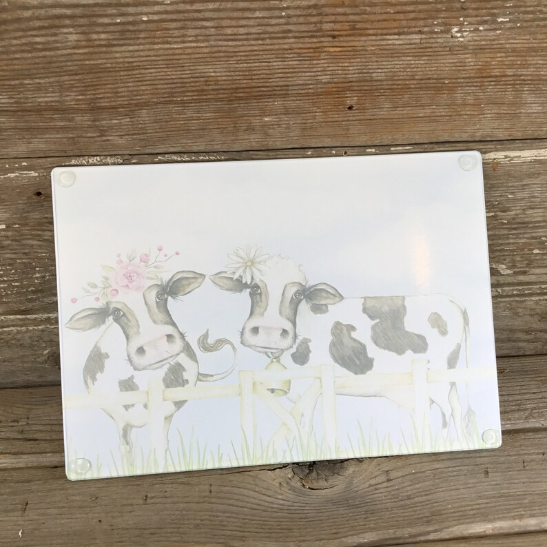 Holstein Cow Friends Glass Cutting Board Kitchen Decor | Etsy