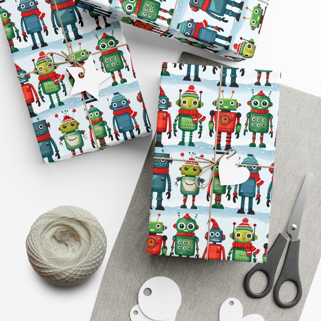 Gift Wrap Papers, Holiday Robot Wrapping Paper Roll, Festive Gift Wrap ...