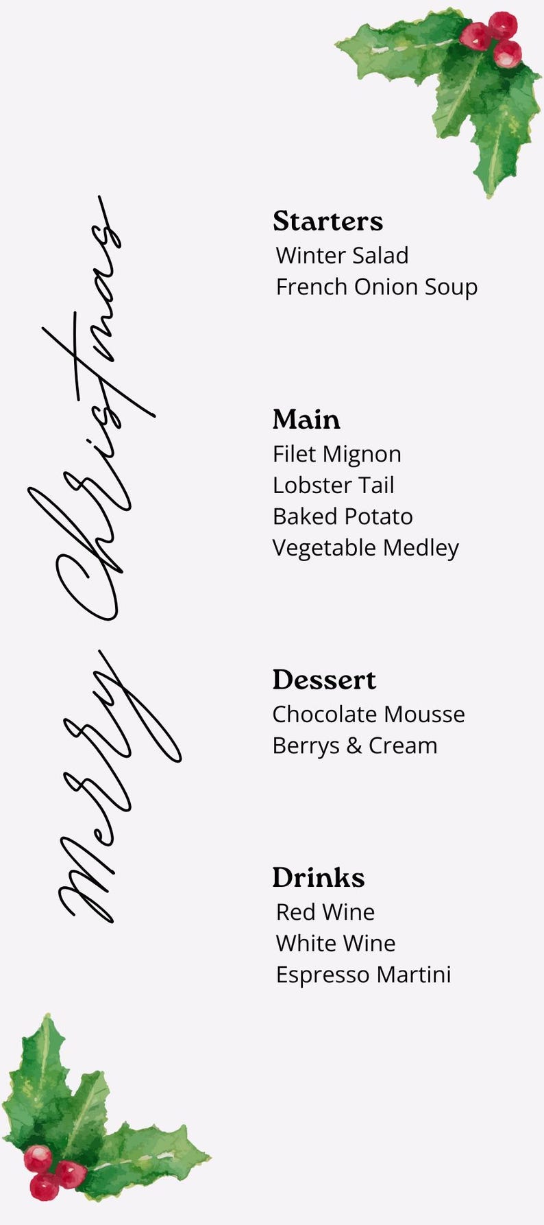 Printable Christmas Digital Menu Template | Editable Christmas Dinner ...