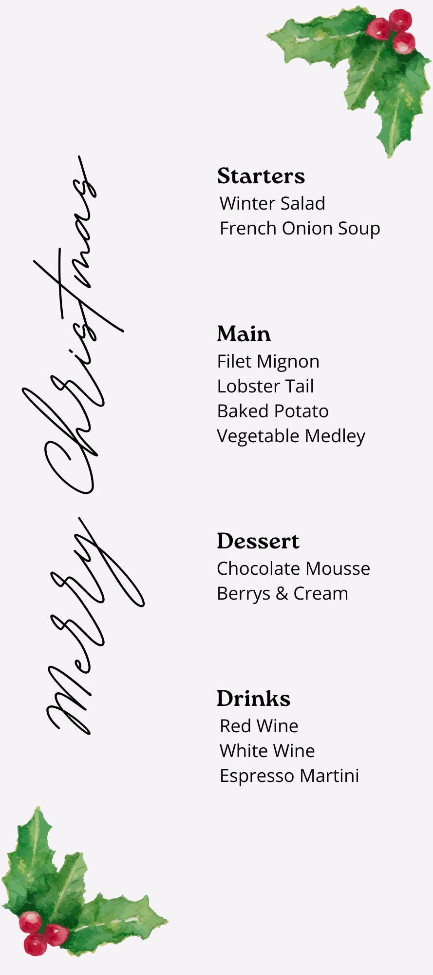 Printable Christmas Digital Menu Template | Editable Christmas Dinner ...