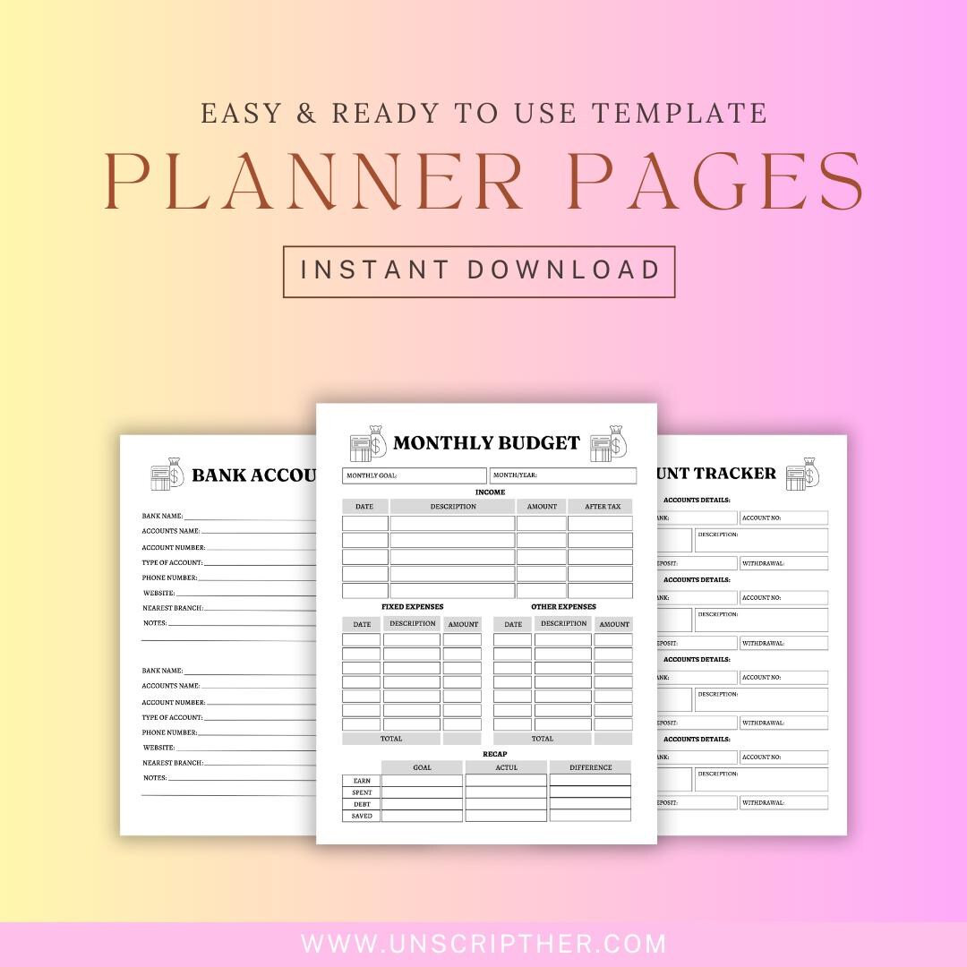 Budget Planner Printable Financial Success Tracker Monthly Budgeting ...