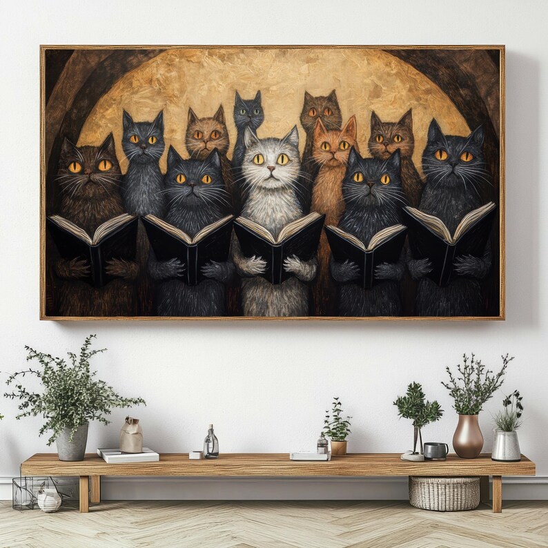 Choir Cats Frame TV Art: Funny Cartoon Oil Painting (digital Download ...