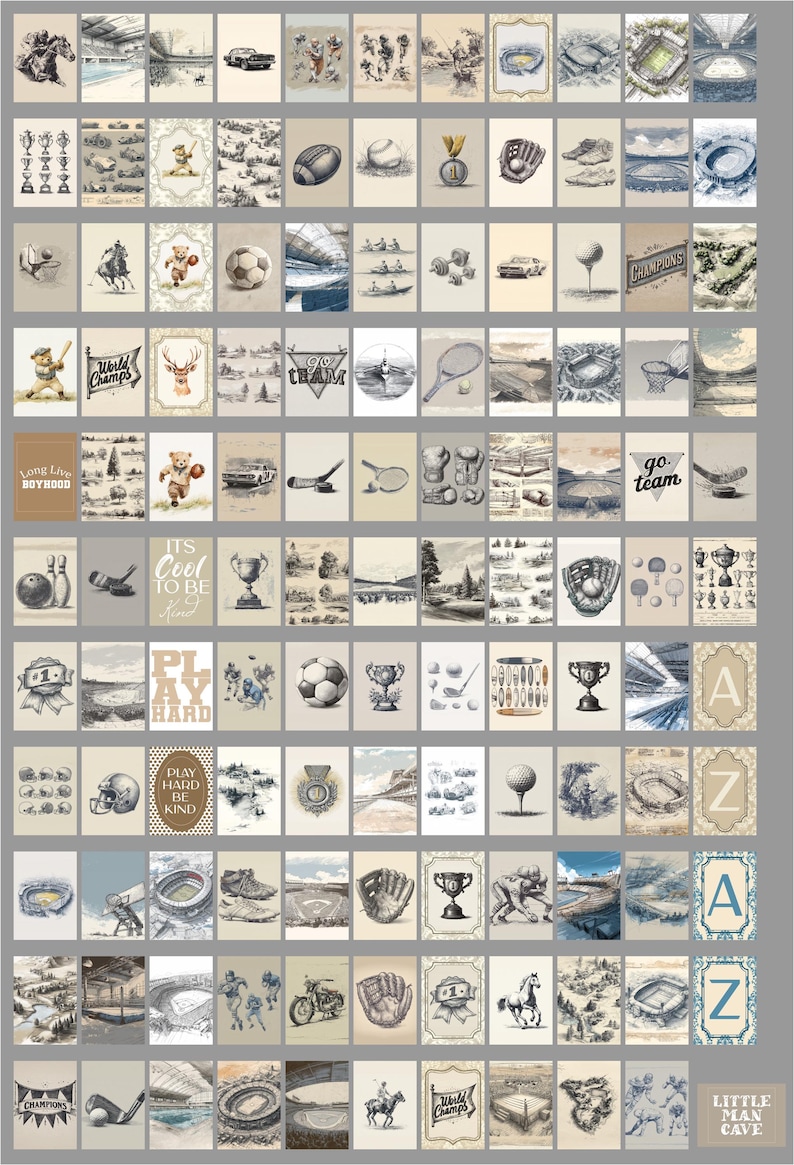 100+ Vintage Sports Neutral Nursery Prints Retro Boys Room Prints, Boys ...