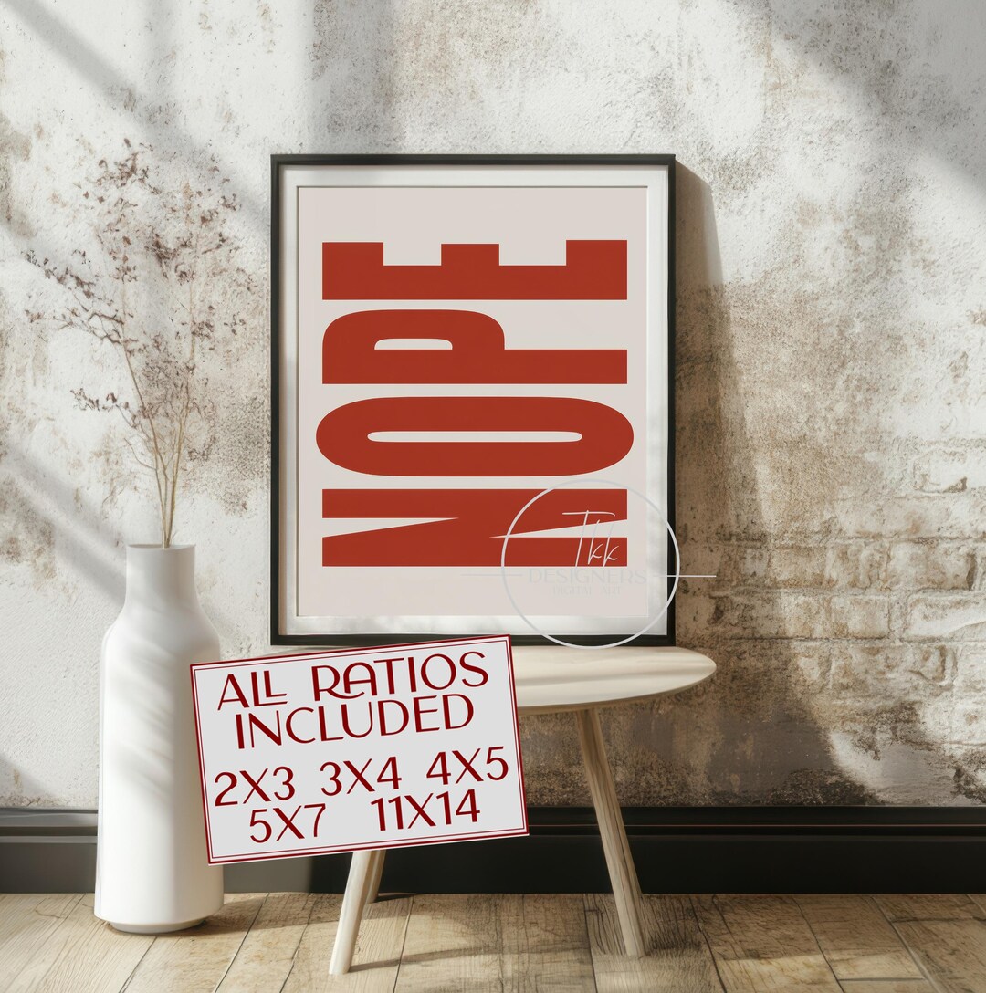 Digital Download NOPE Typography Wall Art Poster Red Artwork for Living ...