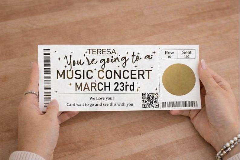 Personalized Scratch-off Concert Ticket Voucher – Gold Foil Music ...
