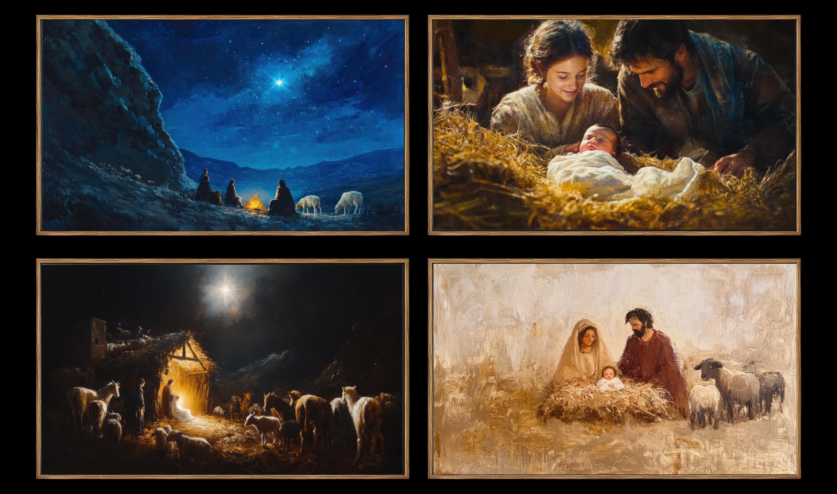 25 Christmas Nativity Scene Frame TV Art, Christmas Manger Scene With ...