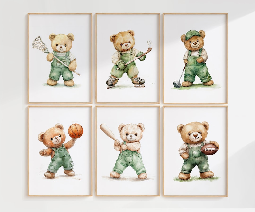 Teddy Bear Sports Watercolor Prints: Nursery Decor (digital Download ...