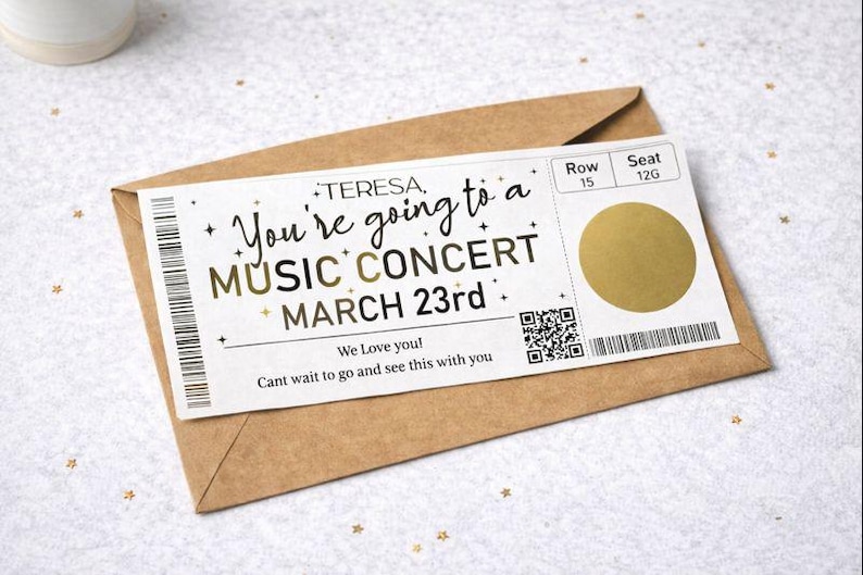 Personalized Scratch-off Concert Ticket Voucher – Gold Foil Music ...