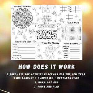 New Years 2025 Activity Placemat, New Years Coloring 2025, Kids ...