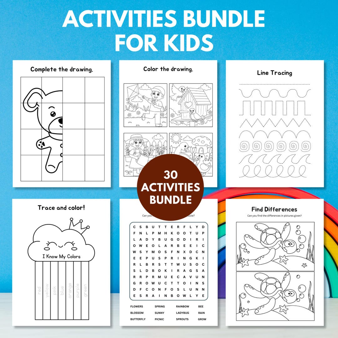 30 Printable Activity Bundle, Activity Sheets for Kids, Word Search ...