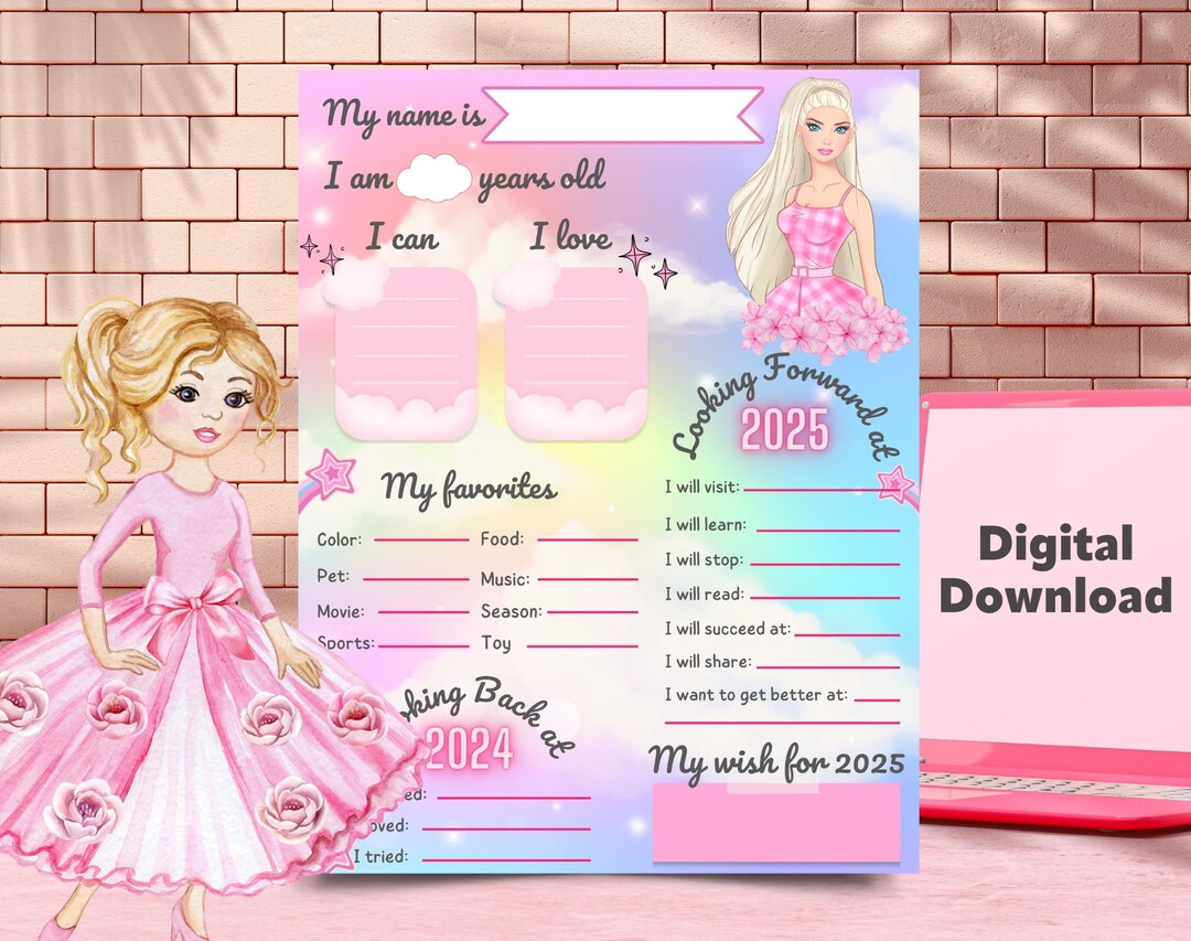 Barbie New Years Resolution 2025 Kids Cute Girly Year Reflection ...