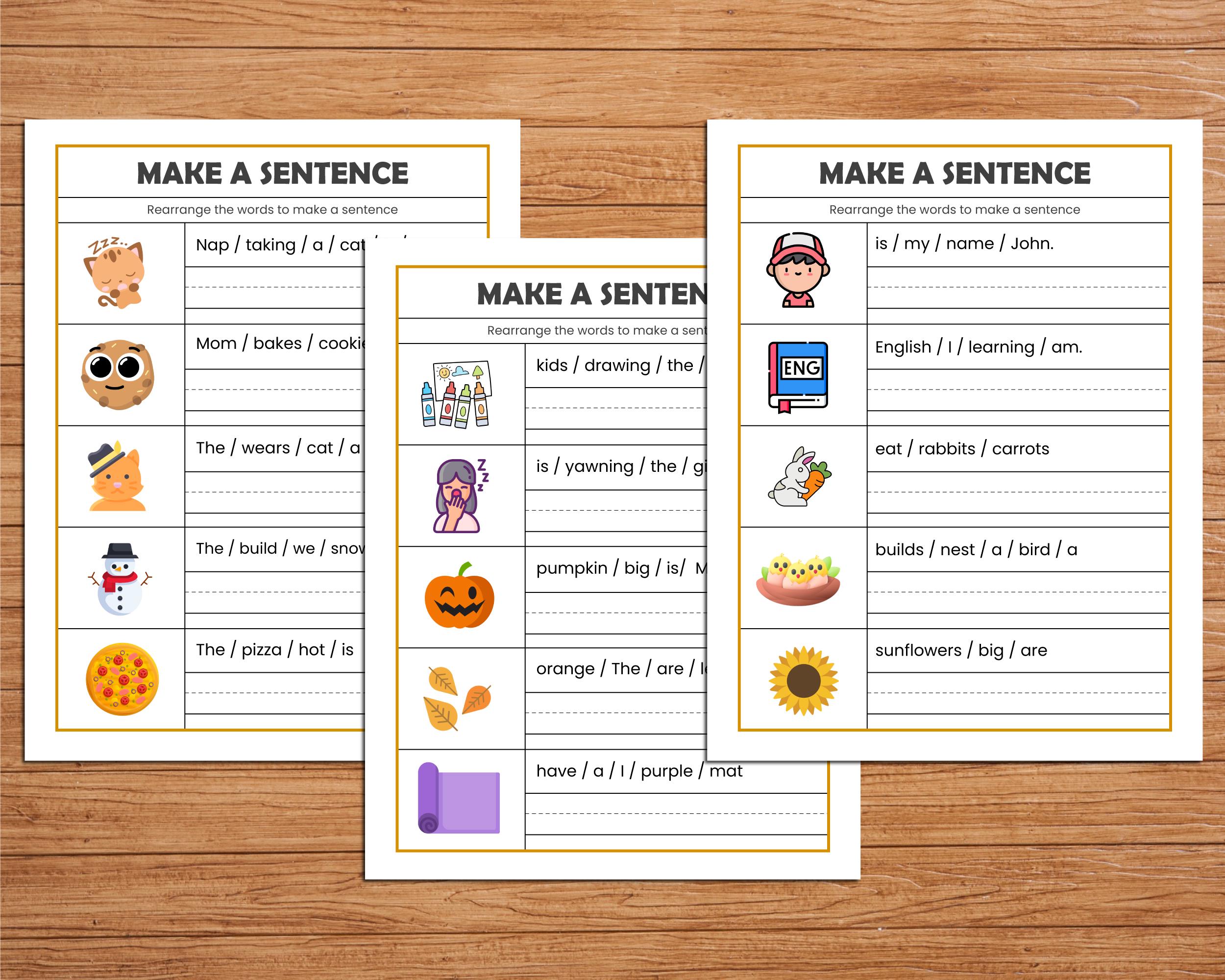 150 Create Sentences Worksheets, Printable Sentences Writing Exercise ...
