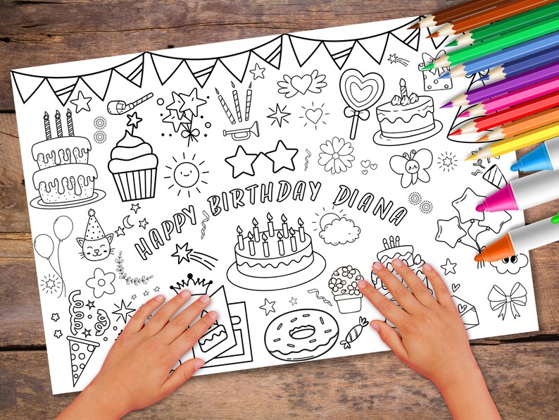 Birthday Coloring Sheet in 3 Large Sizes, Printable Giant Coloring ...