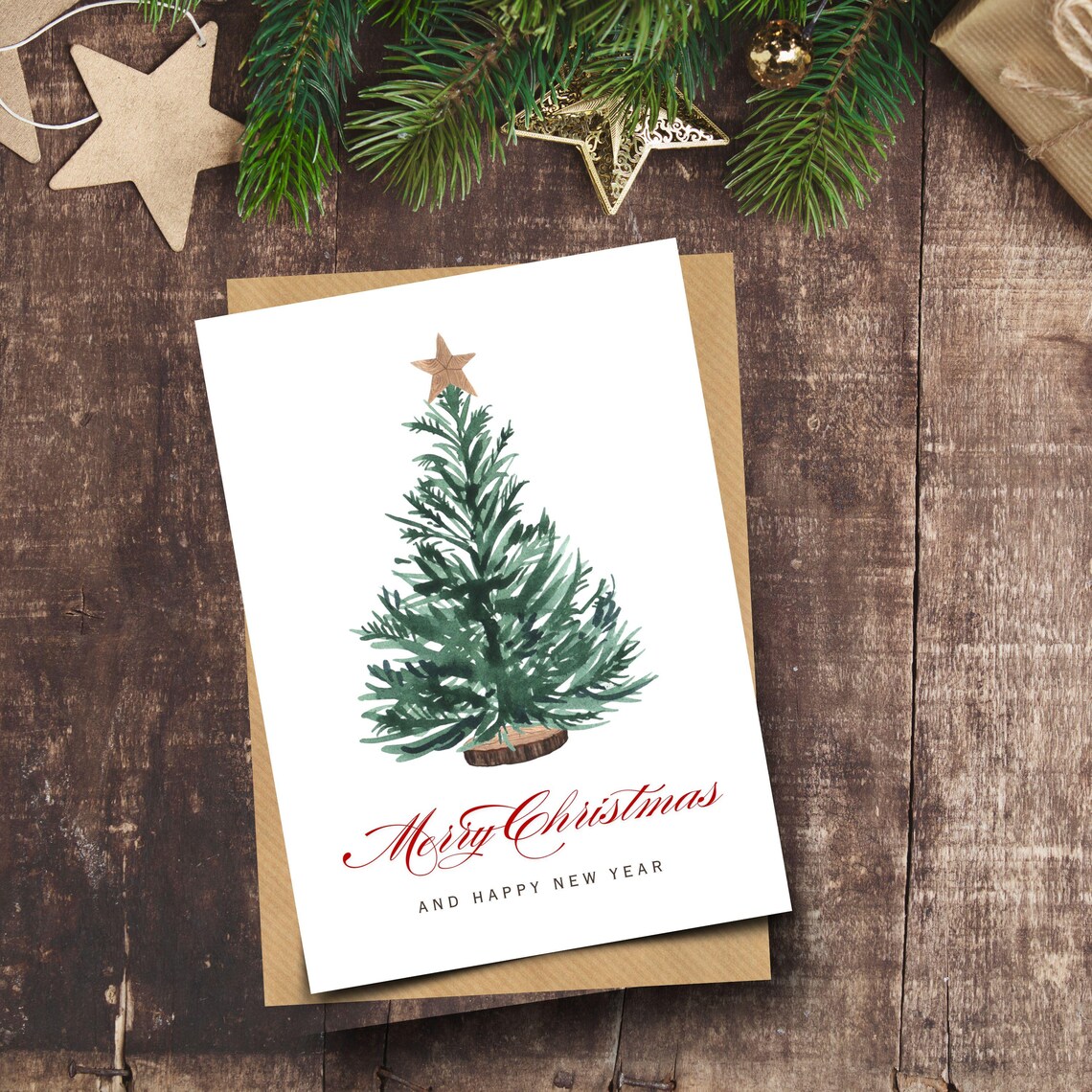 Merry Christmas Card, Christmas Greeting Card, Christmas Tree, Card ...