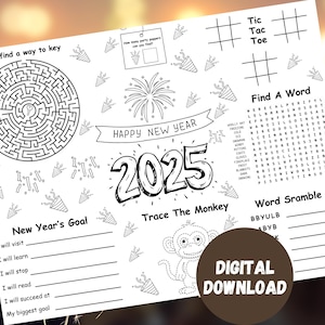 New Years 2025 Activity Placemat, New Years Coloring 2025, Kids ...