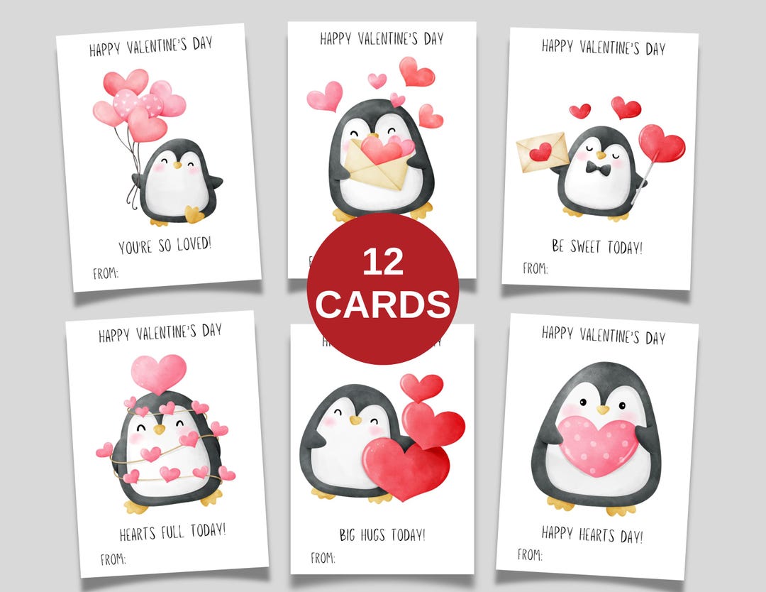 Penguin Valentines Day Cards for Kids, Printable Valentines for ...