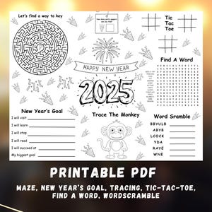 New Years 2025 Activity Placemat, New Years Coloring 2025, Kids ...