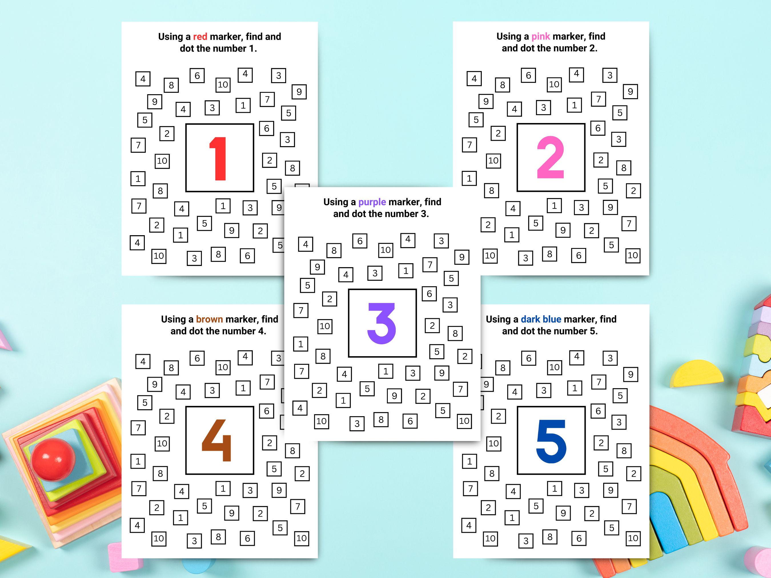 Activity Pages for Number Recognition Dot Markers, Preschool and ...
