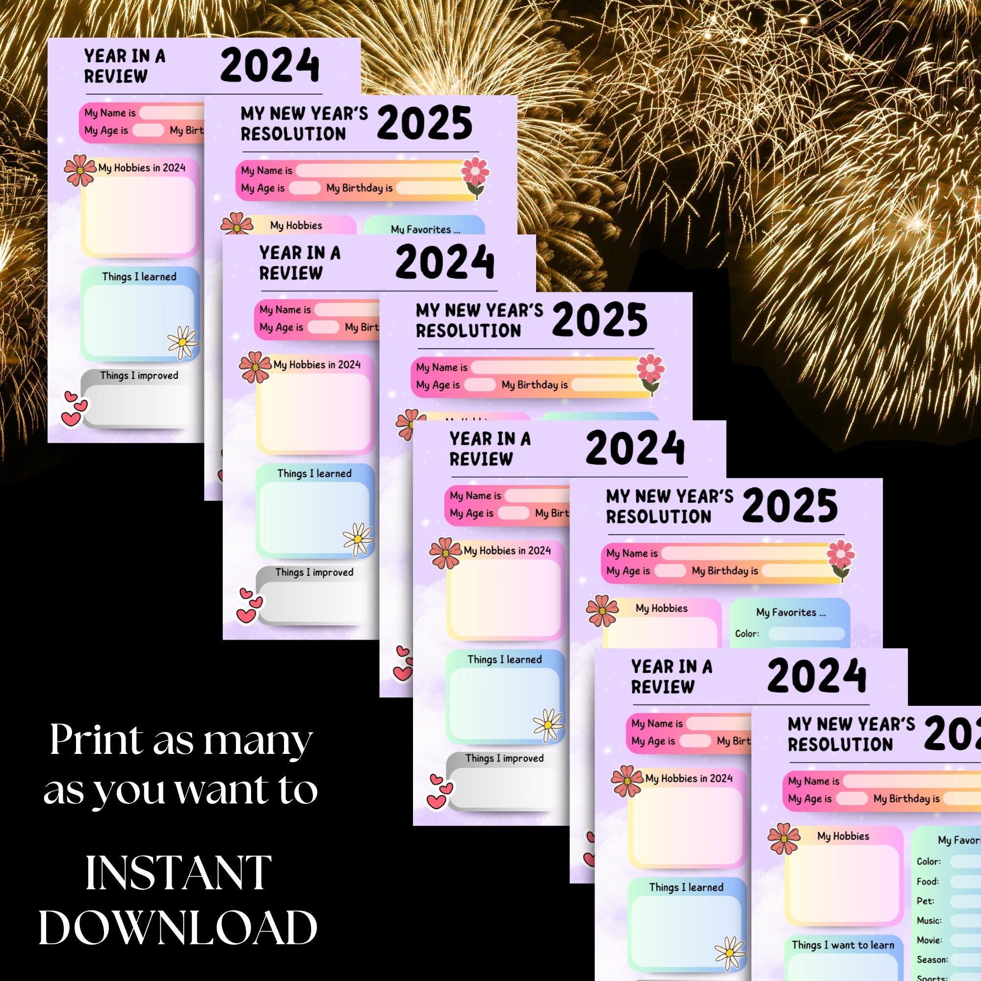 New Year's Resolutions for Kids, Year in Review, New Years Reflection ...