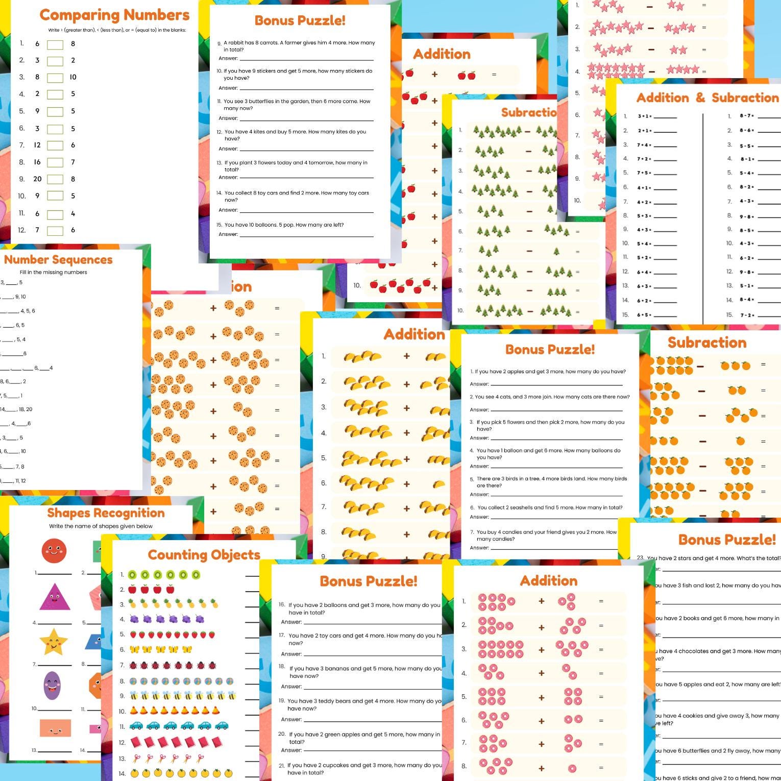 Kindergarten & First Grade Printable Worksheets, Math Homeschool ...