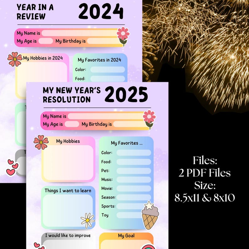 New Year's Resolutions for Kids, Year in Review, New Years Reflection ...