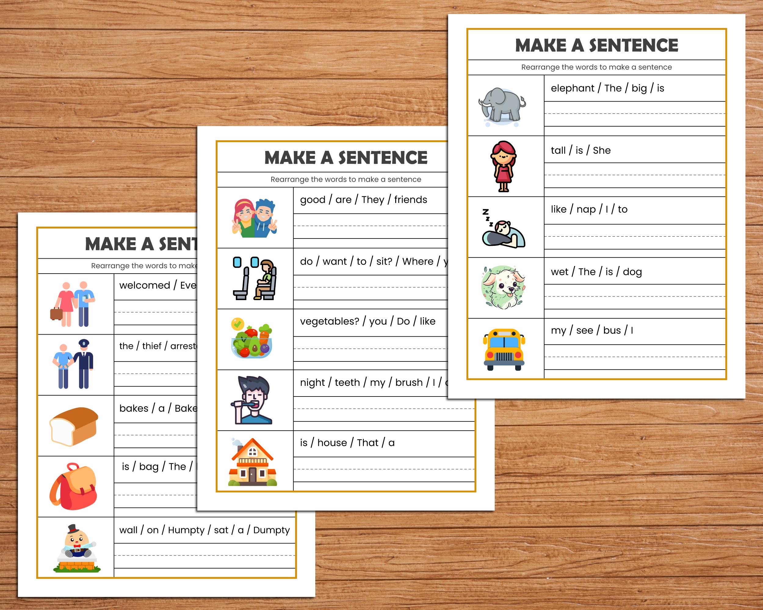 150 Create Sentences Worksheets, Printable Sentences Writing Exercise ...