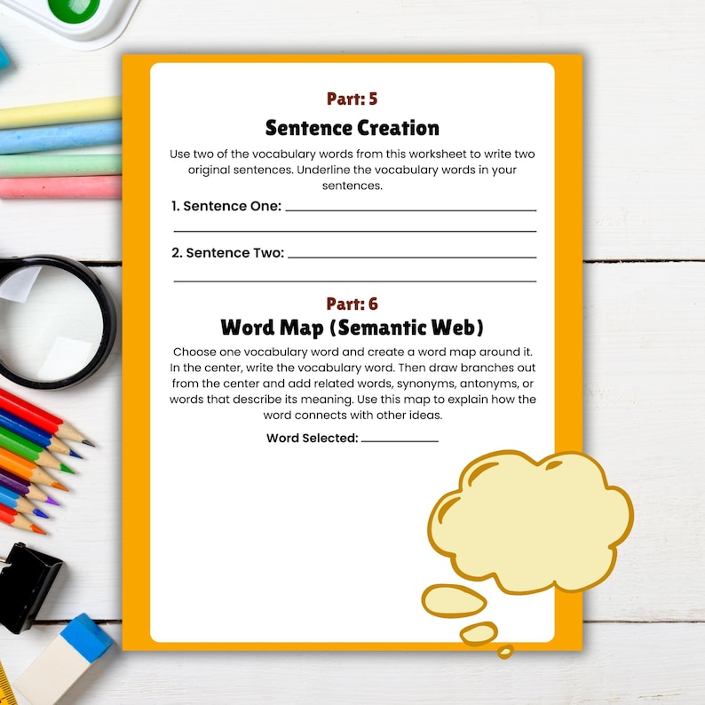 Vocabulary Development Worksheet Printable, Intermediate / ESL ...