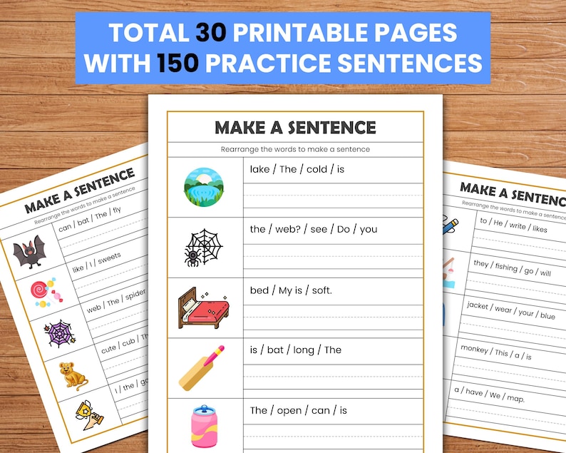 150 Create Sentences Worksheets, Printable Sentences Writing Exercise ...