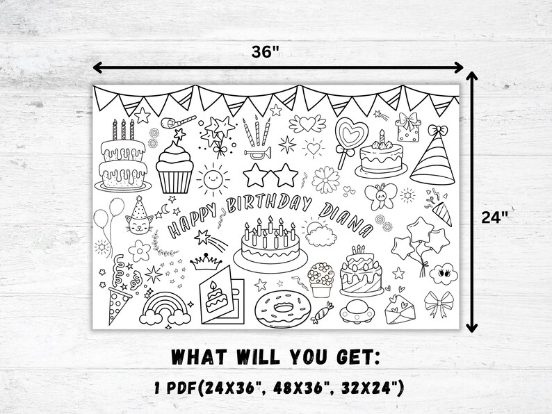 Birthday Coloring Sheet in 3 Large Sizes, Printable Giant Coloring ...