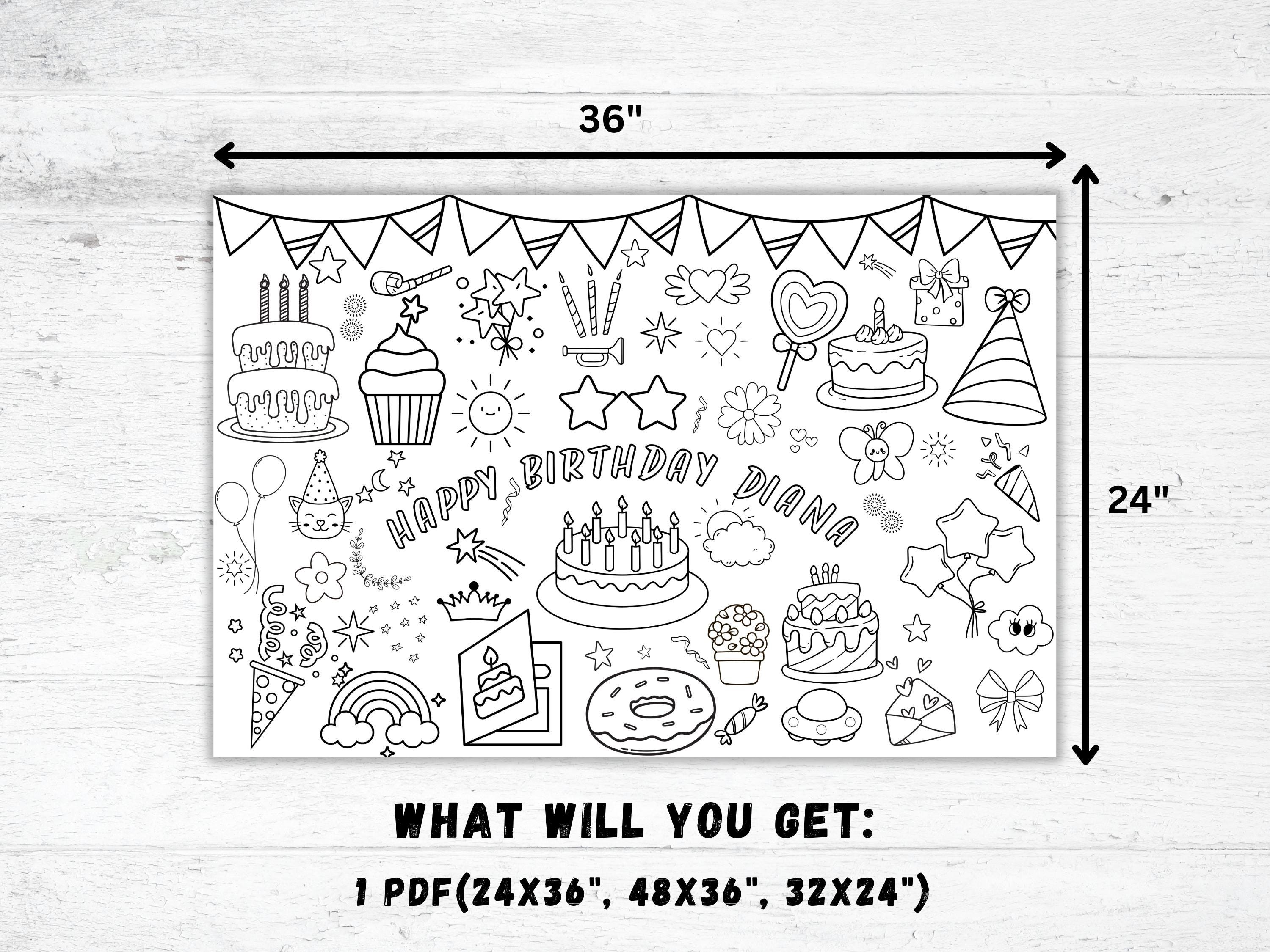 Birthday Coloring Sheet in 3 Large Sizes, Printable Giant Coloring ...